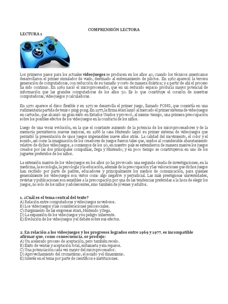 Comprensión Lectora... | PDF | Videojuegos | Microprocesador