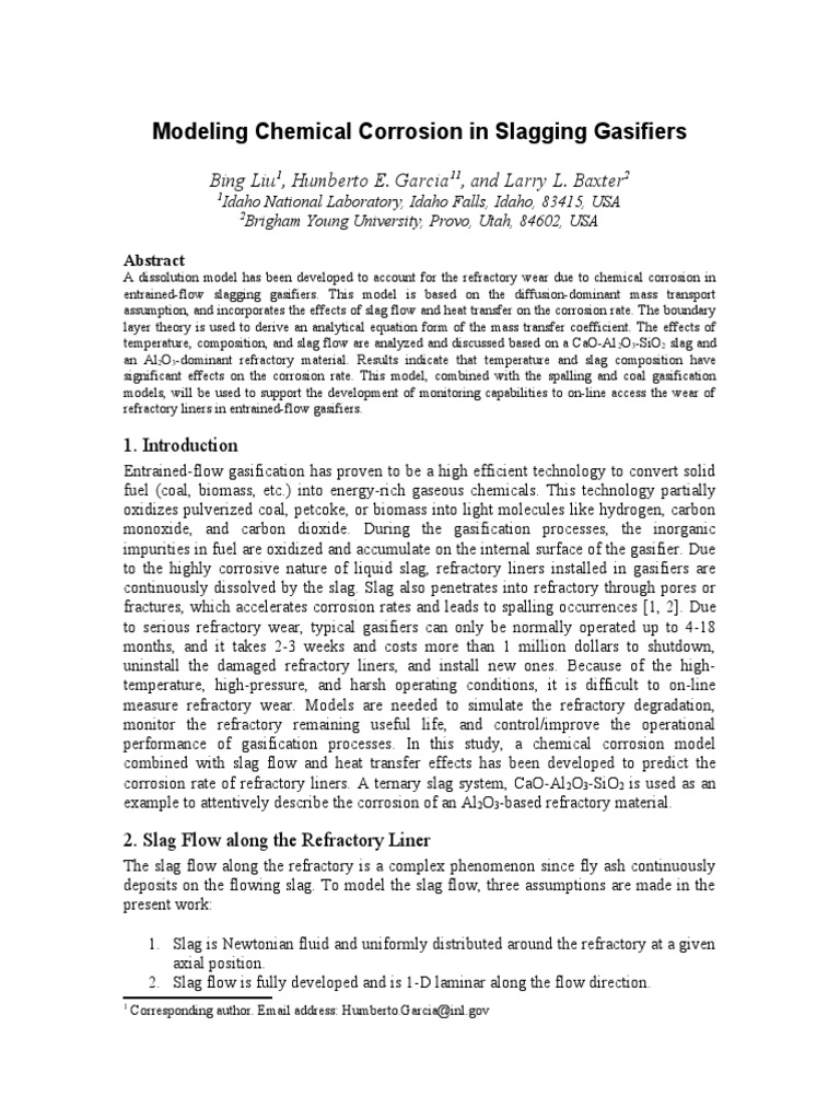 Chemical Corrosion Journal Paper-Final | PDF | Gasification | Solubility