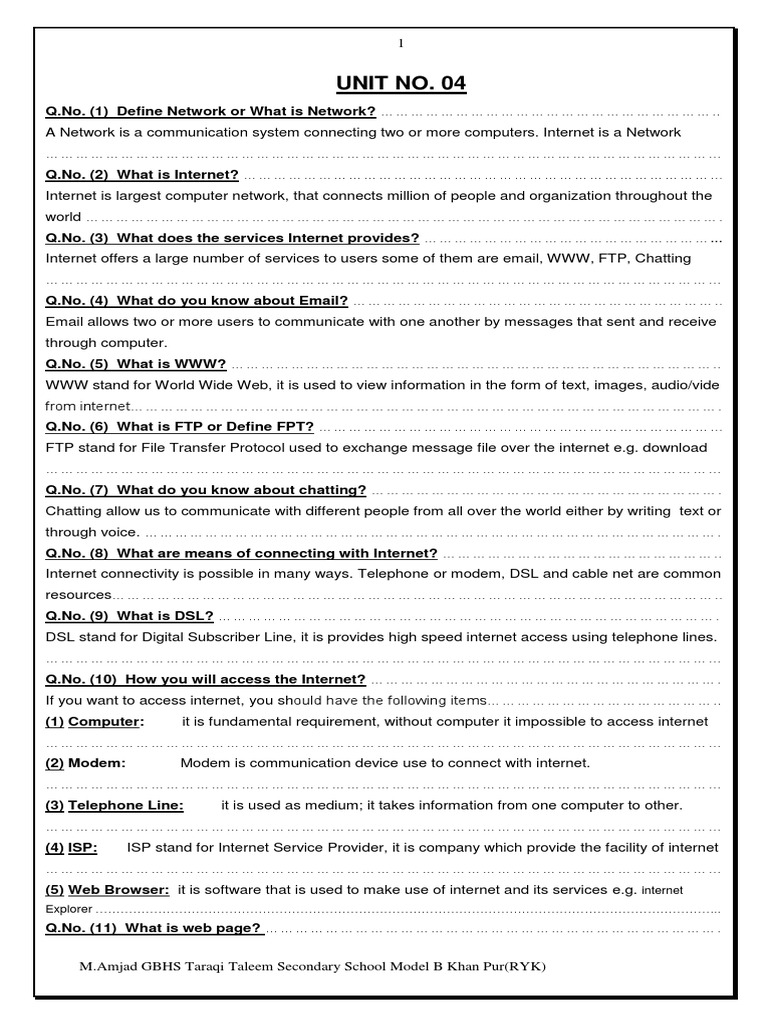 Class 6 Computer Unit 4 Notes | PDF | Digital Subscriber Line | World ...
