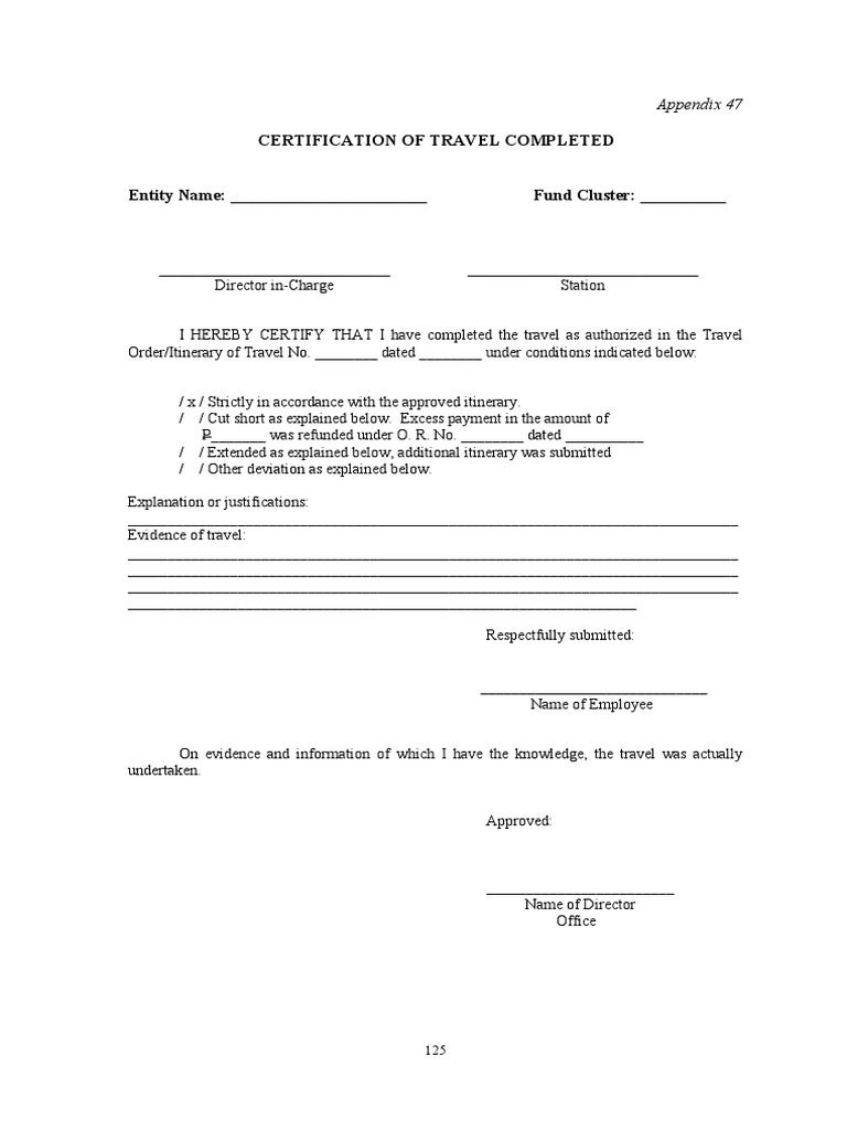 Travel Certification Form Template | PDF