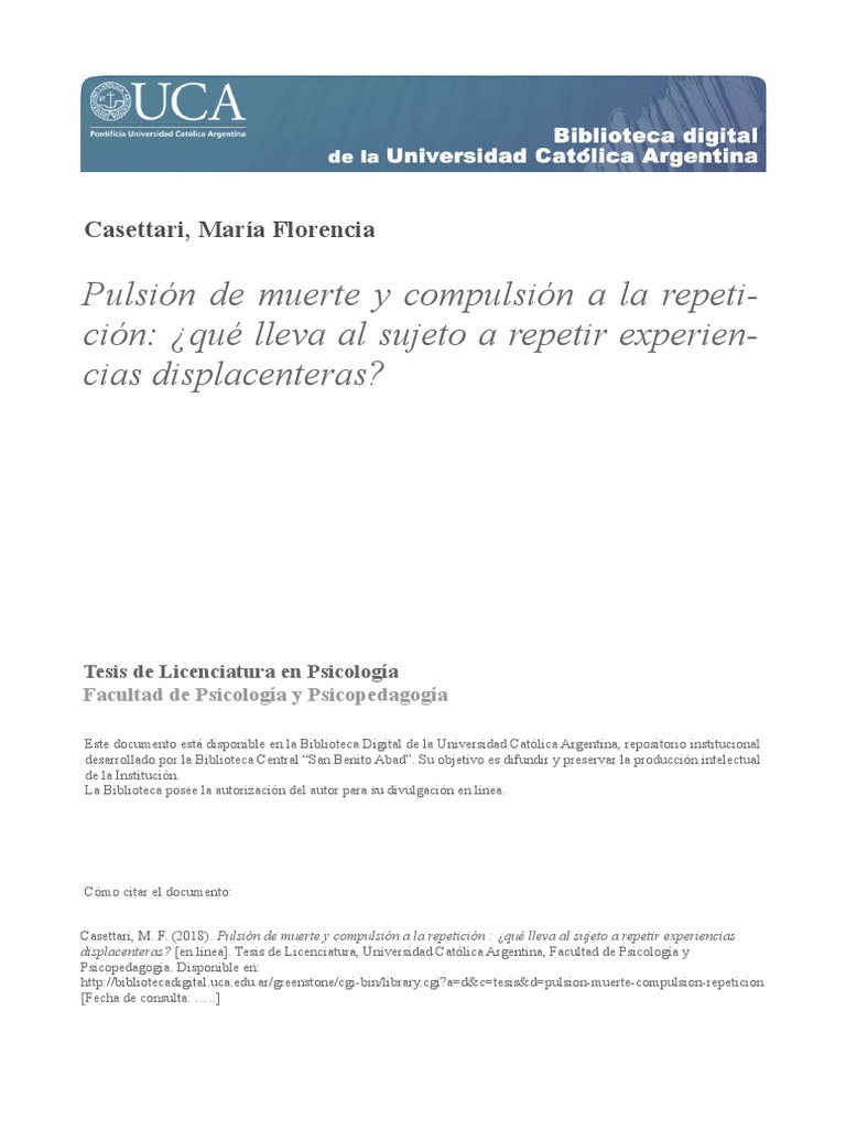 Pulsion Muerte Compulsion Repeticion | PDF | Psicoanálisis | Libido