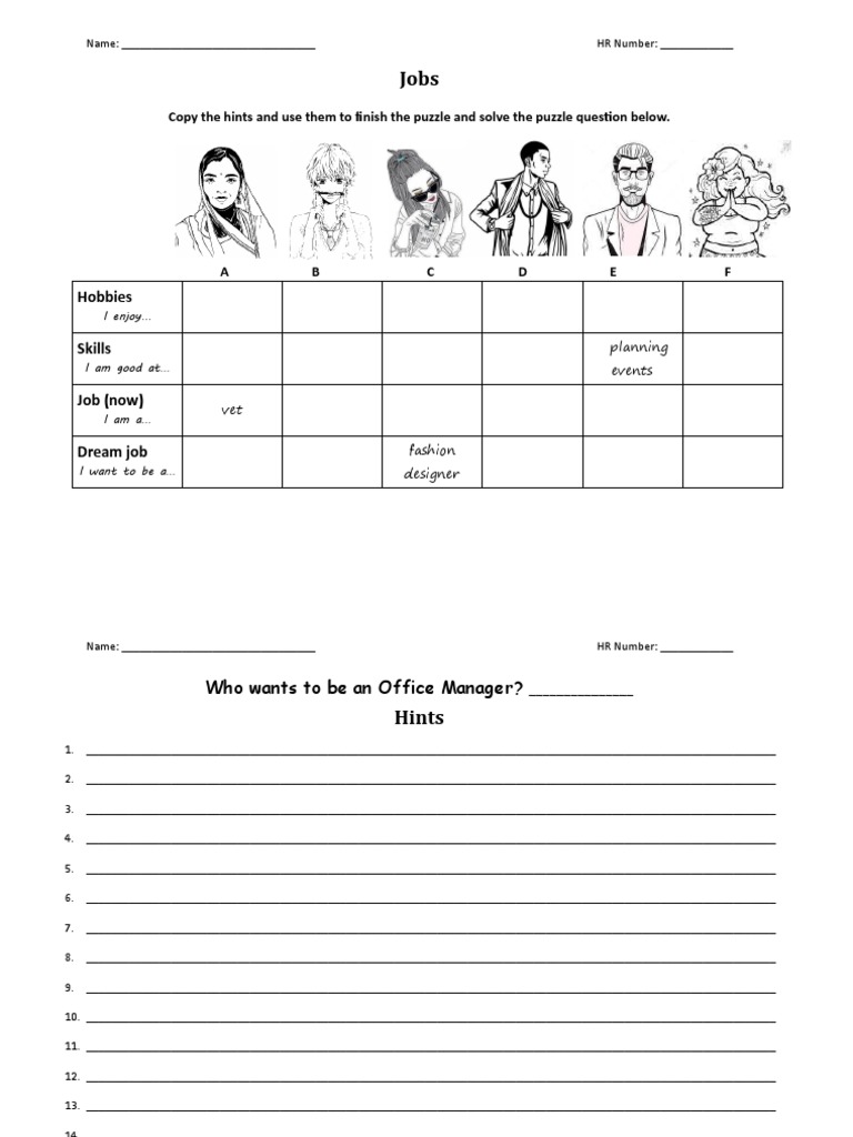 Logic Puzzle Jobs Games Reading Comprehension Exercises Worksheet Te ...