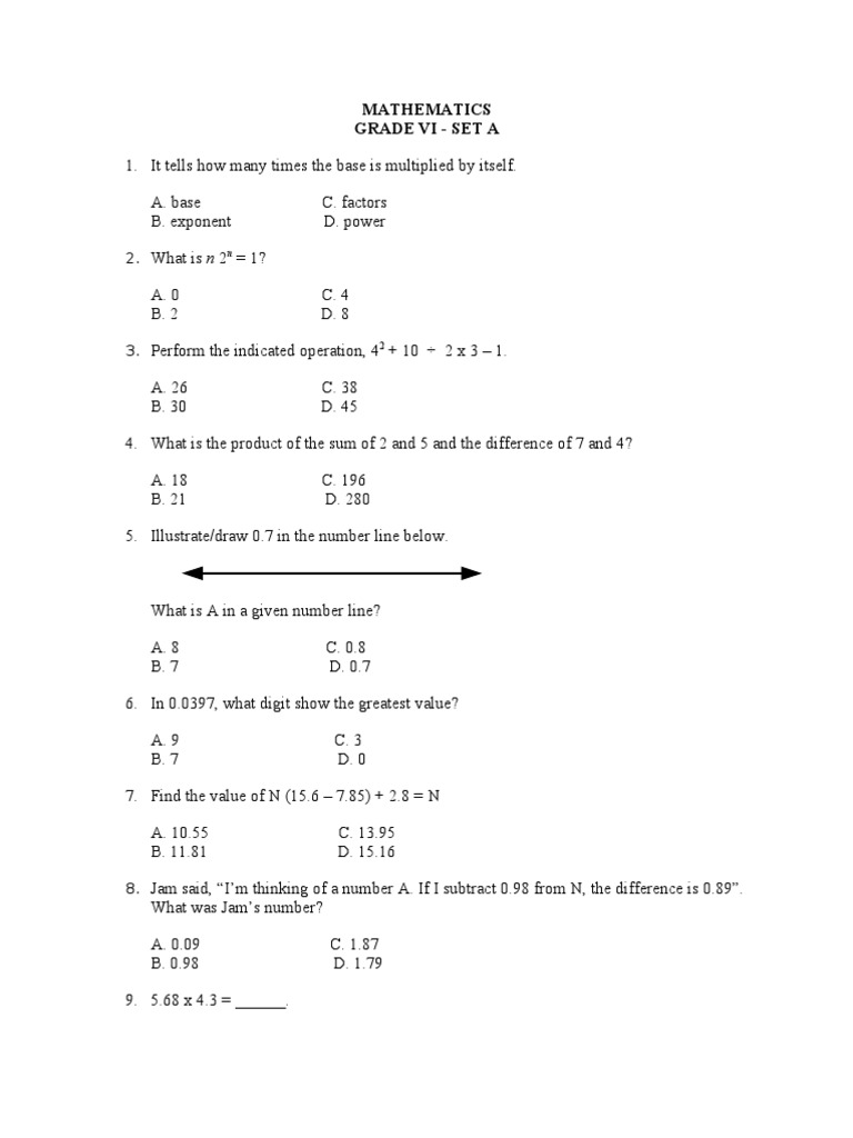 Grade VI Mathematics Practice Questions | PDF | Fraction (Mathematics ...