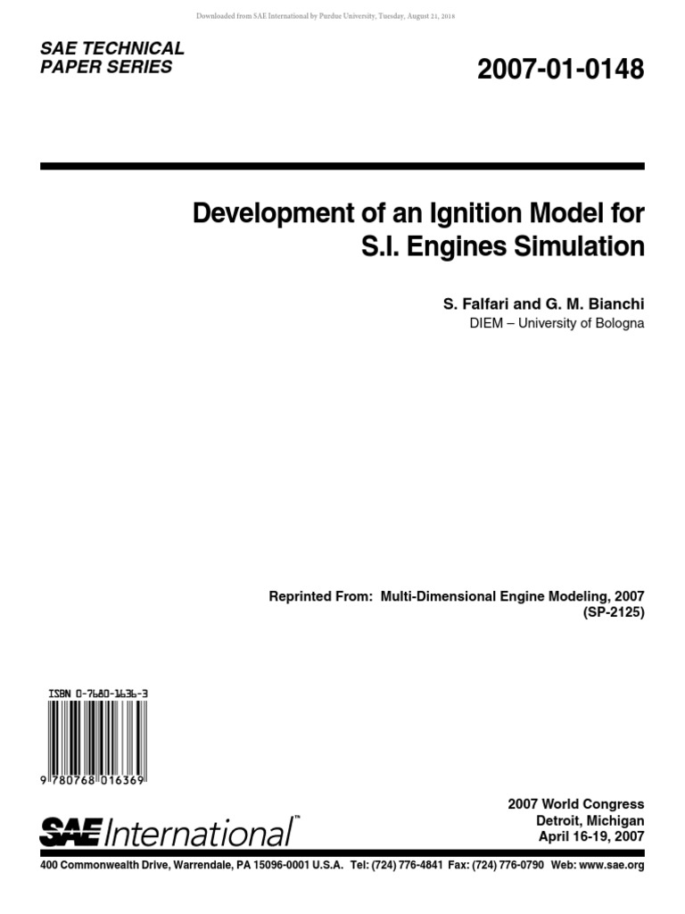 Development of An Ignition Model For SI Engines Simulation PDF | PDF ...