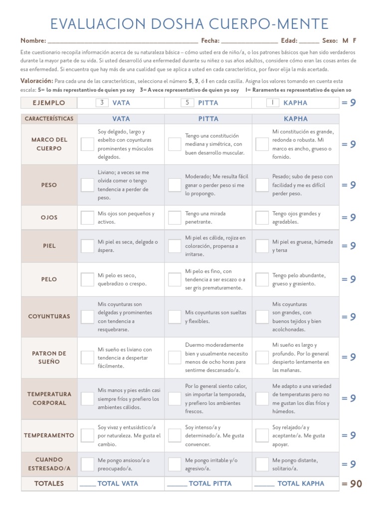 Dosha Quiz | PDF | Dormir | Especialidades Medicas
