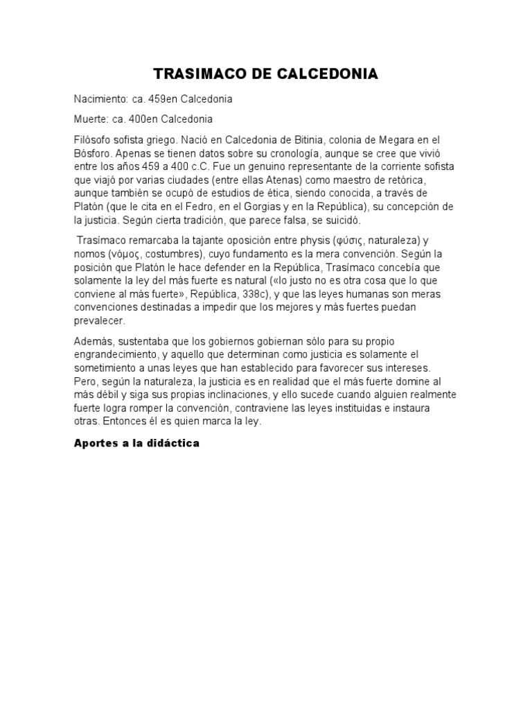 Trasimaco de Calcedonia-Didactica | PDF | Teorías filosóficas | Science