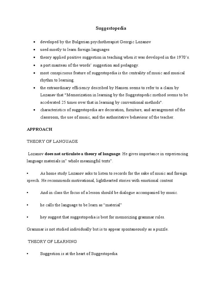 Suggestopedia: Approach | PDF | Teachers | Learning