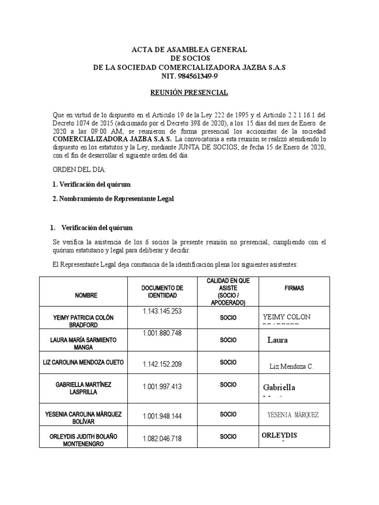Acta de Nombramiento Representante Legal | PDF | Gobierno