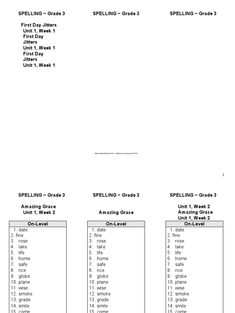 Spelling Grade 3 Spelling Grade 3 Spelling Grade 3 First Day Jitters ...