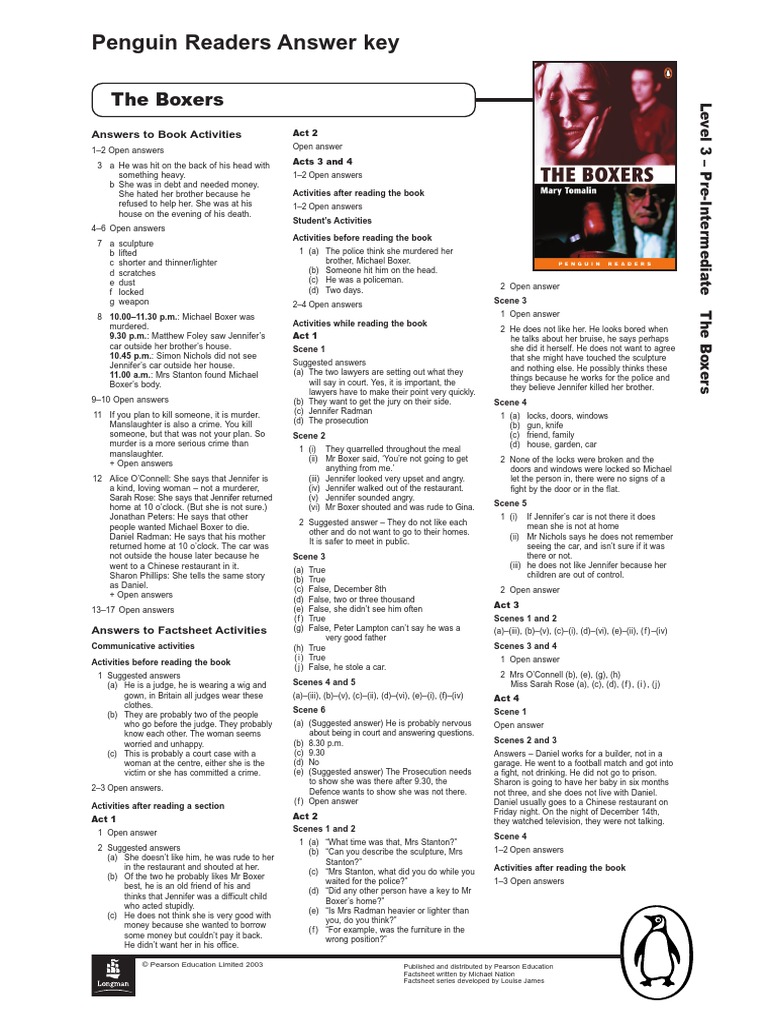 Penguin Readers Answer Key: The Boxers | PDF | Violence | Homicide