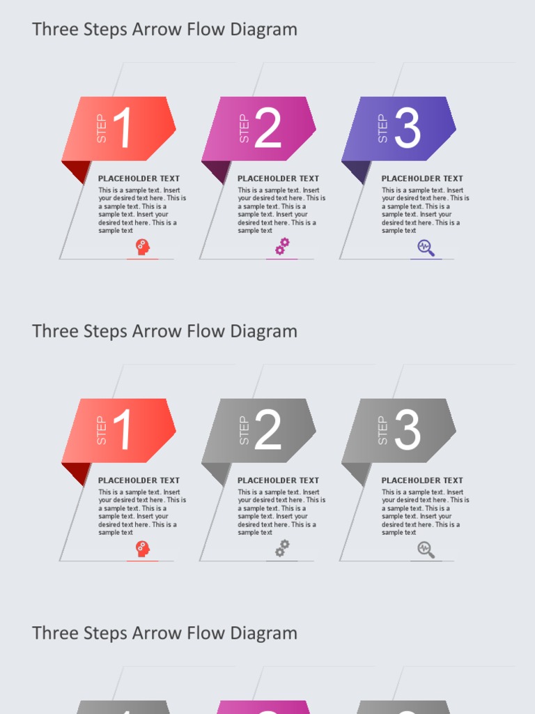 Three Steps Arrow Flow Diagram: Placeholder Text Placeholder Text ...
