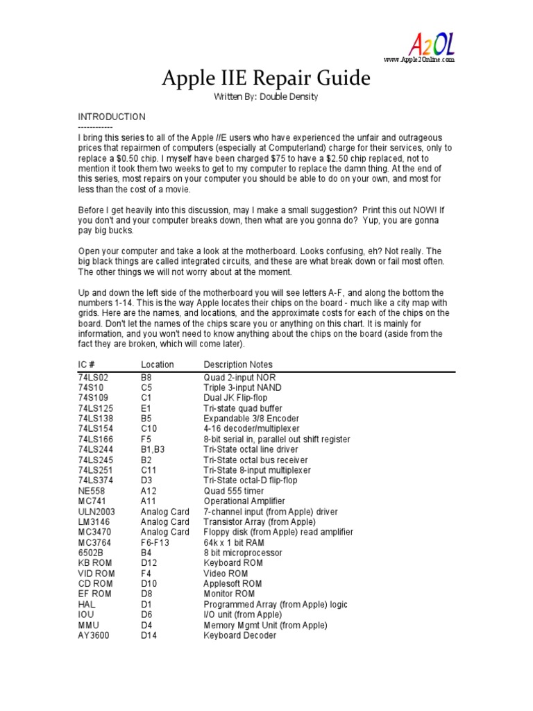 Apple Iie Repair Guide | PDF | Read Only Memory | Manufactured Goods