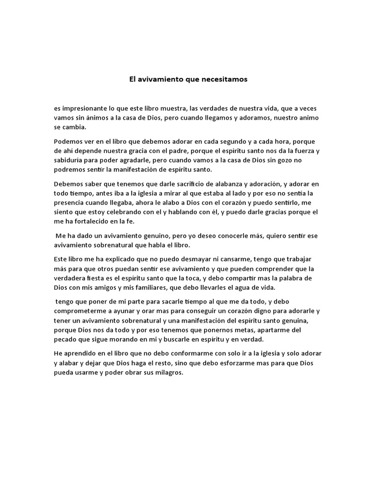 El Avivamiento Que Necesitamos | PDF