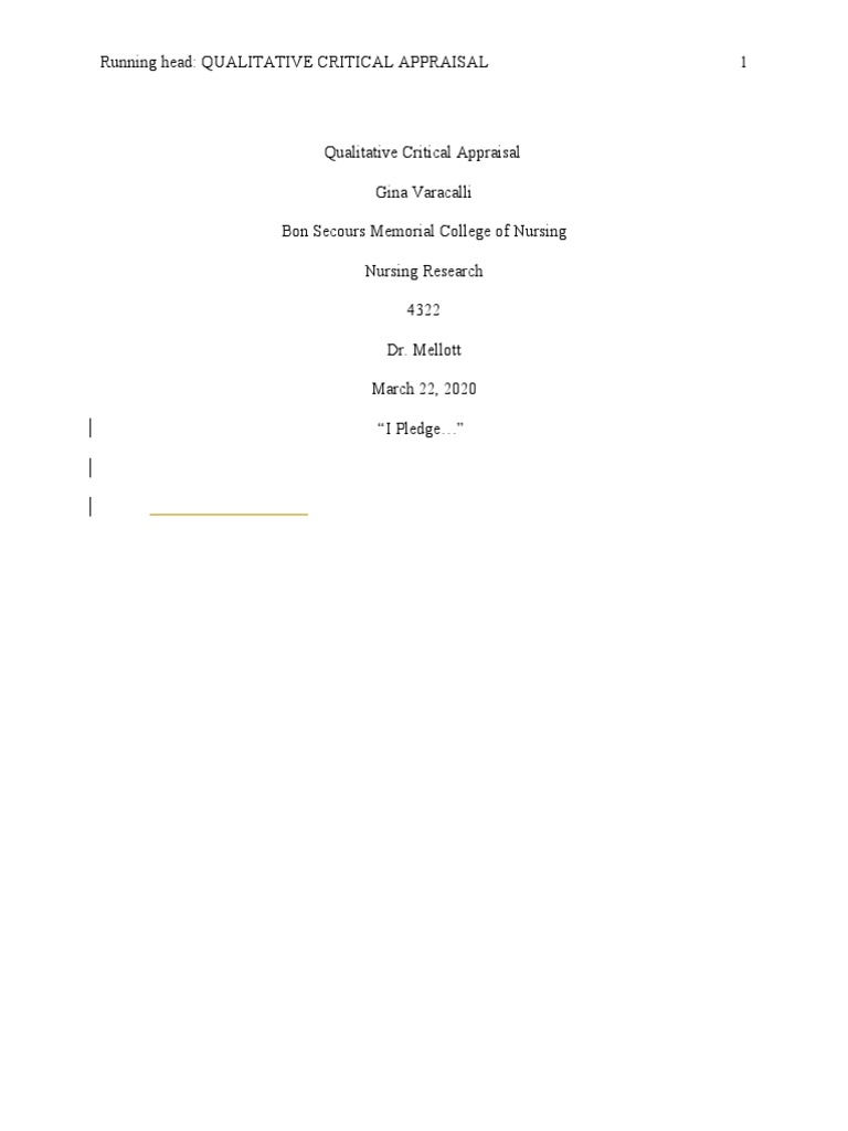 Running Head: Qualitative Critical Appraisal 1 | PDF | Qualitative ...
