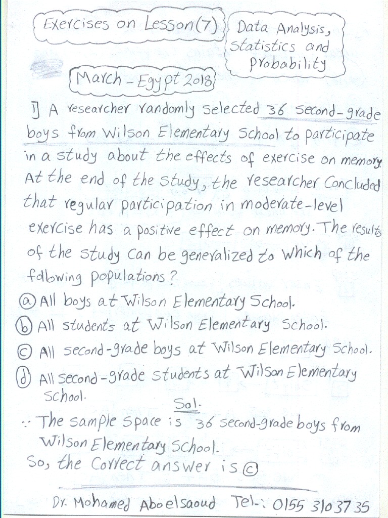 Exercises On Lesson 7 (Data Analysis and Probability) | PDF