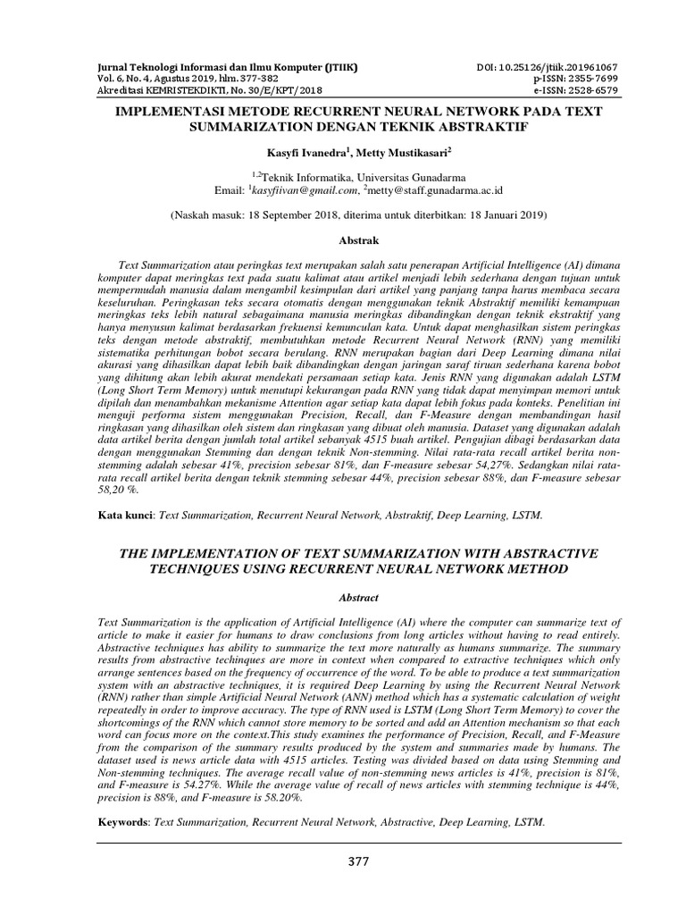 Implementasi Metode Reccurrent Neural Network Pada | PDF