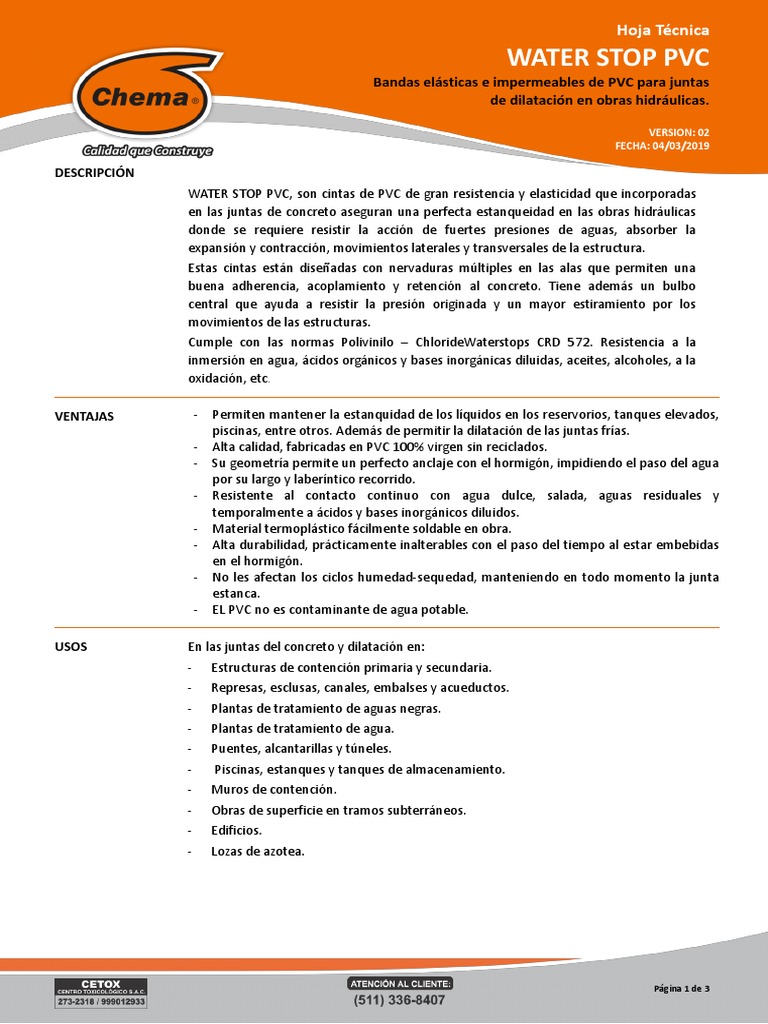 Cinta Water Stop PVC para Juntas Concreto | PDF | Reservorio | Hormigón
