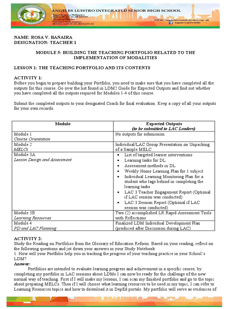 MODULE 5-BUILDING THE TEACHING PORTFOLIO RELATED TO THE IMPLEMENTATION ...