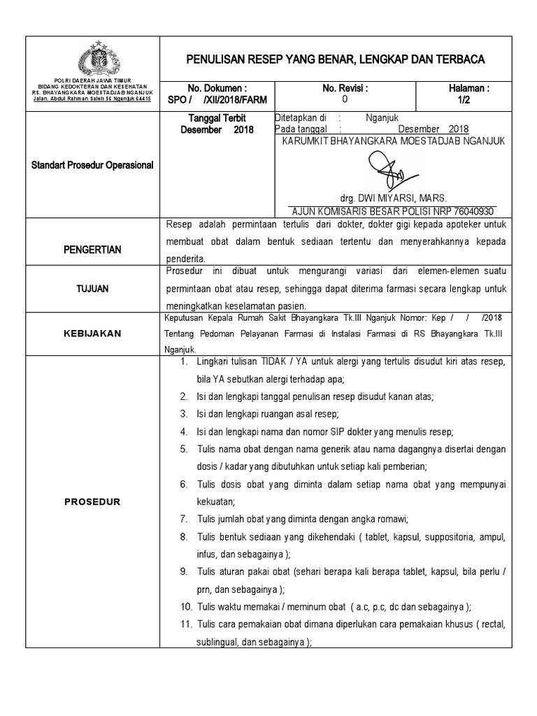 Spo Penulisan Resep Yang Lengkap Dan Aman | PDF