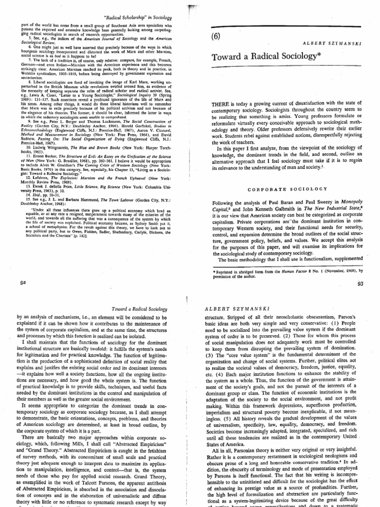 The Sociology Liberation Movement: Some Legacies and Lessons | PDF