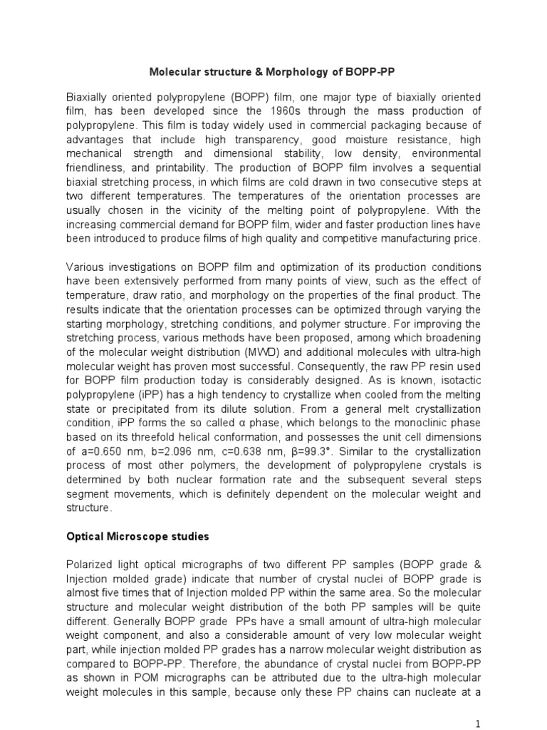 Molecular Structure & Morphology of BOPP-PP: Optical Microscope Studies ...