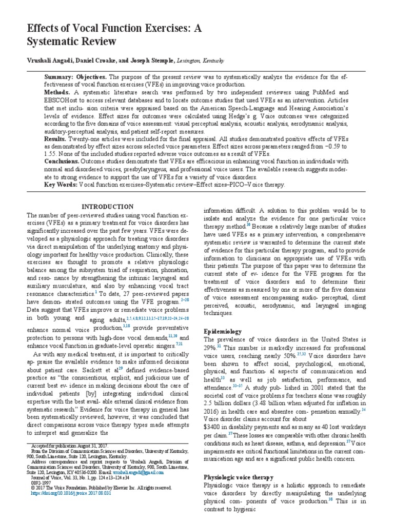 Effects of Vocal Function Exercises. A Systematic Review | PDF | Human ...