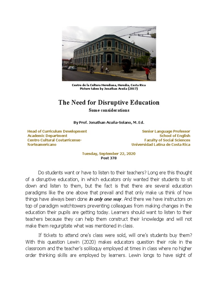Disruptive Education for Engaged Learning | PDF | Teachers | Learning