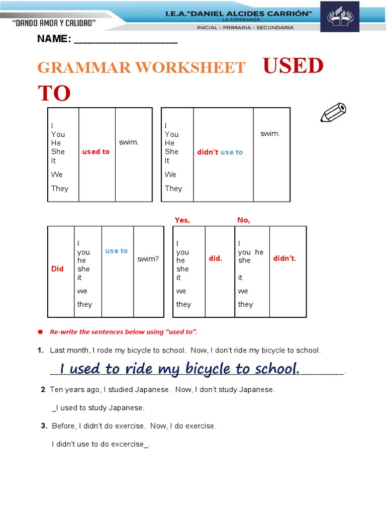 Used TO: Grammar Worksheet | PDF