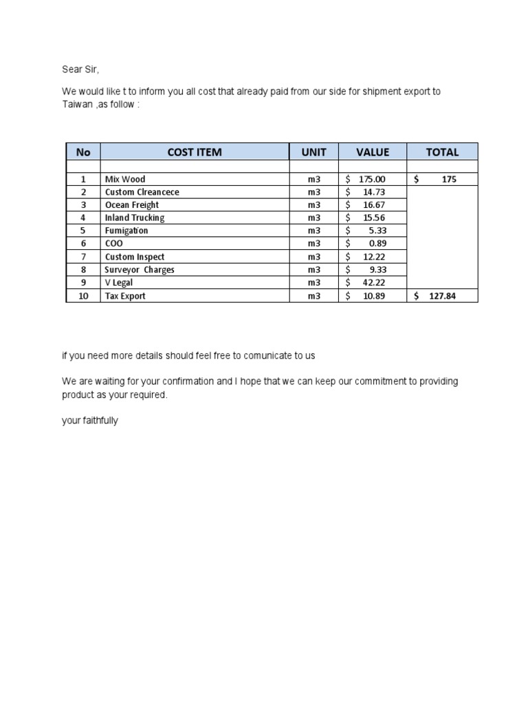 No Cost Item Unit Value Total | PDF