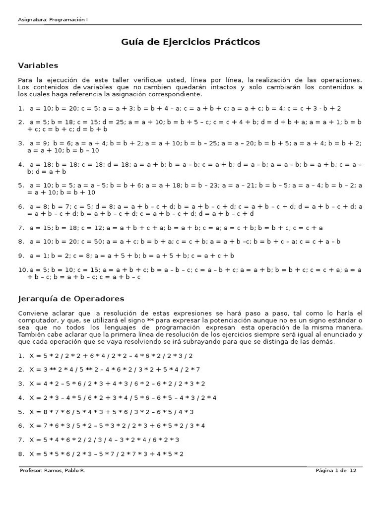 Guía de Ejercicios Prácticos | Descargar gratis PDF | Fútbol rugby | Algoritmos