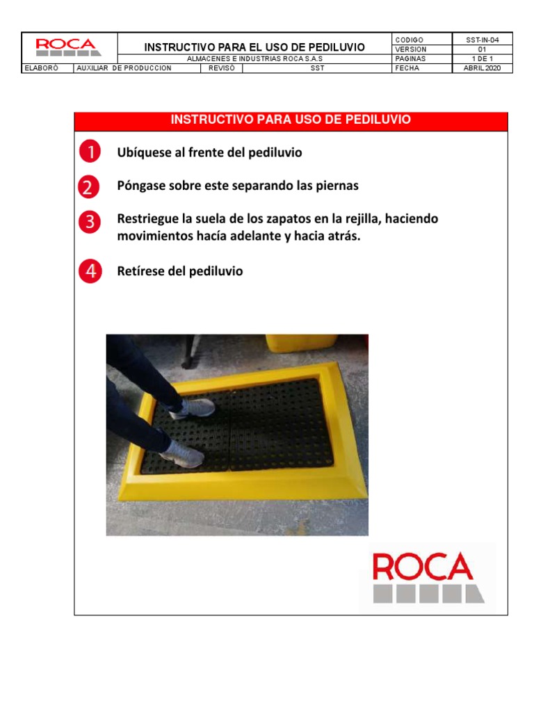 Instructivo Uso de Pediluvio | PDF