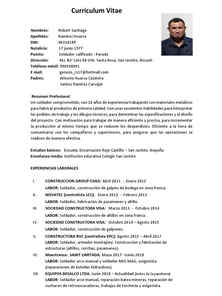 CV de Soldador Calificado | PDF | Tecnología