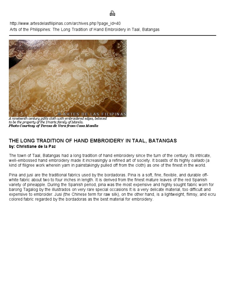 Arts of The Philippines: The Long Tradition of Hand Embroidery in Taal ...