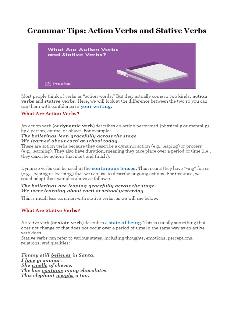 Action vs. Stative Verbs Guide | PDF | Odor | Grammatical Tense