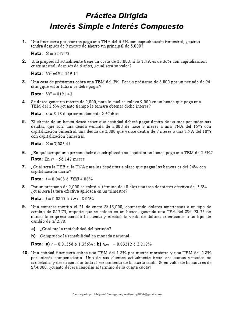 Practica Dirigida Interes Simple y Compuesto | PDF | Bancos | Interés