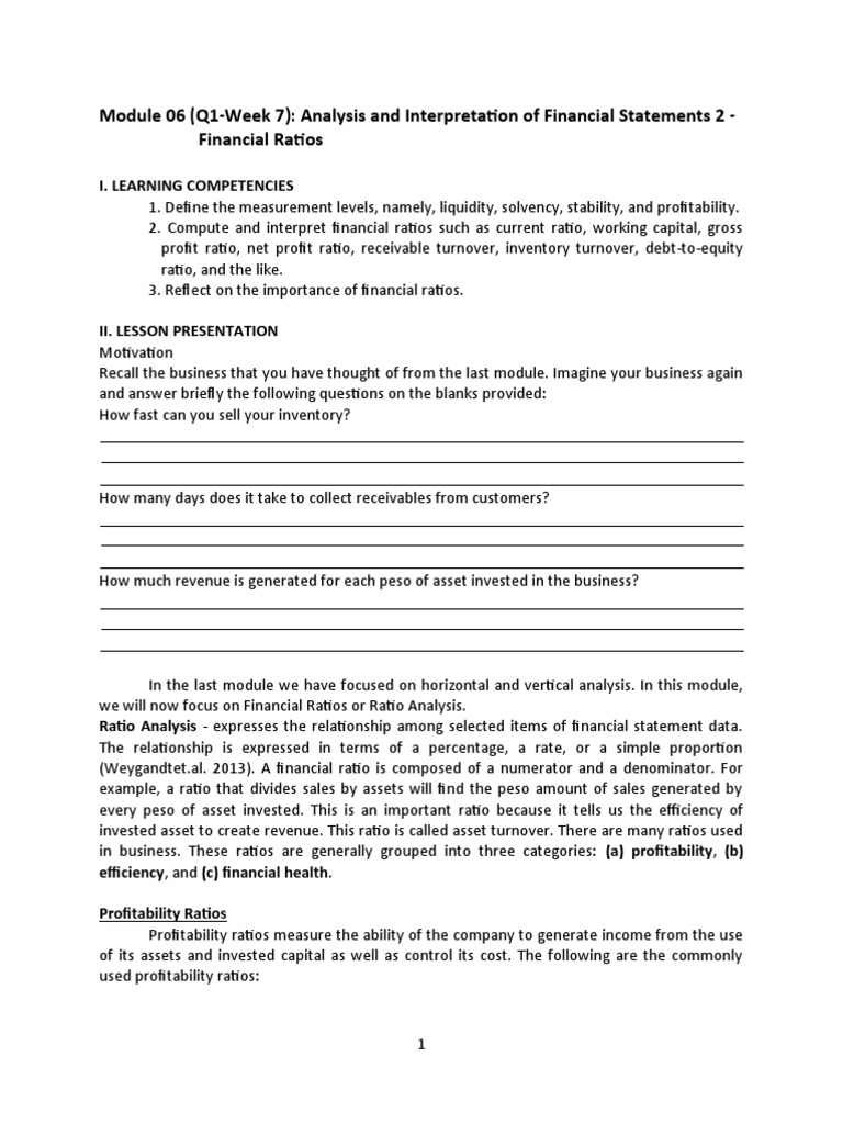 FABM2 Module 06 (Q1-W7) | Download Free PDF | Financial Ratio | Net Income