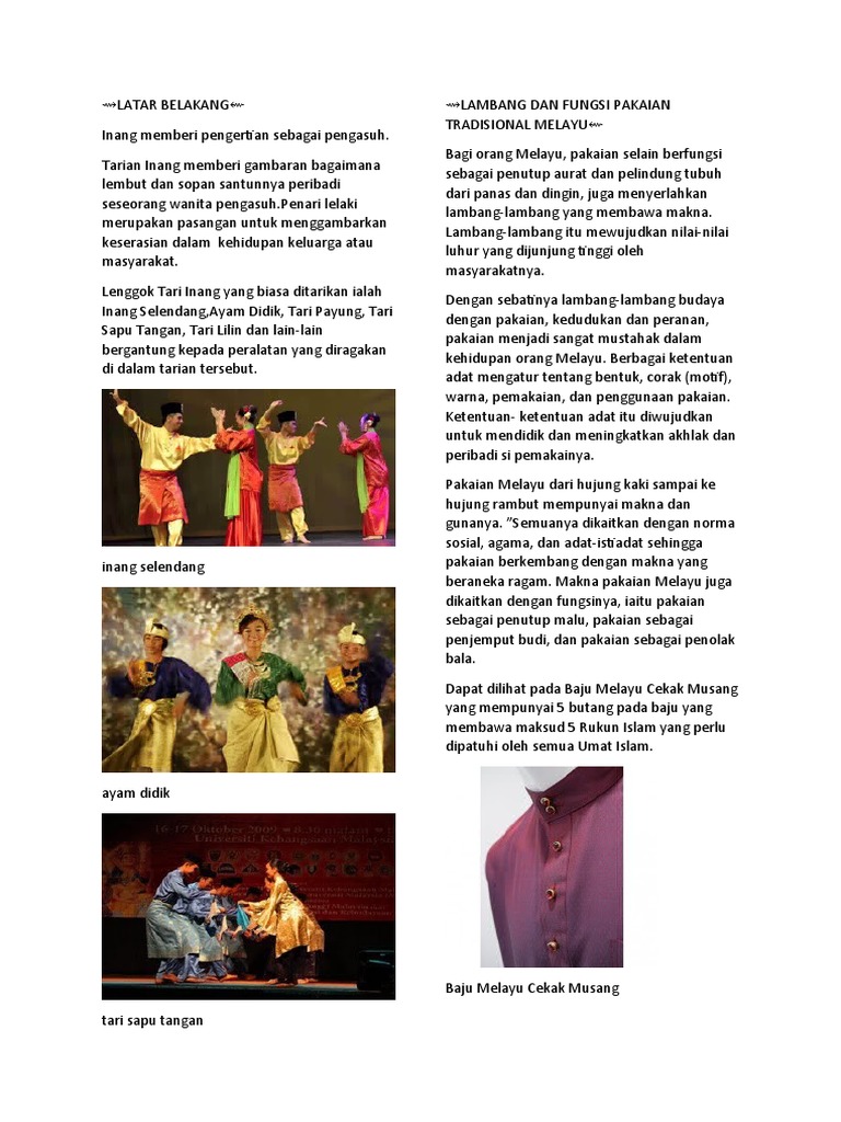 LATAR BELAKANG Tarian Inang Kelab Kebudayaan | PDF
