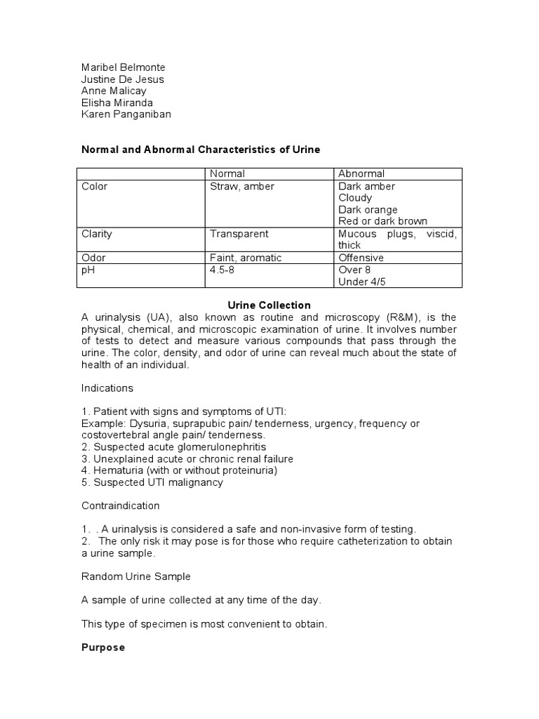 Normal and Abnormal Characteristics of Urine: Purpose | PDF | Urine ...