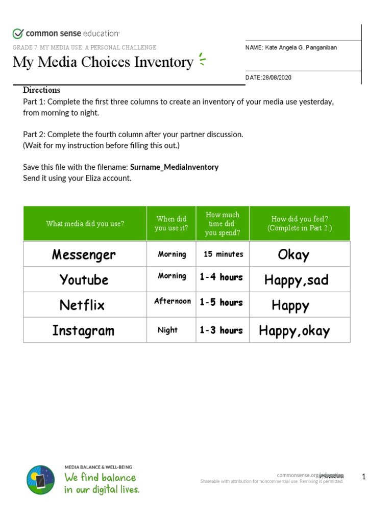 Media Use Inventory Template | PDF