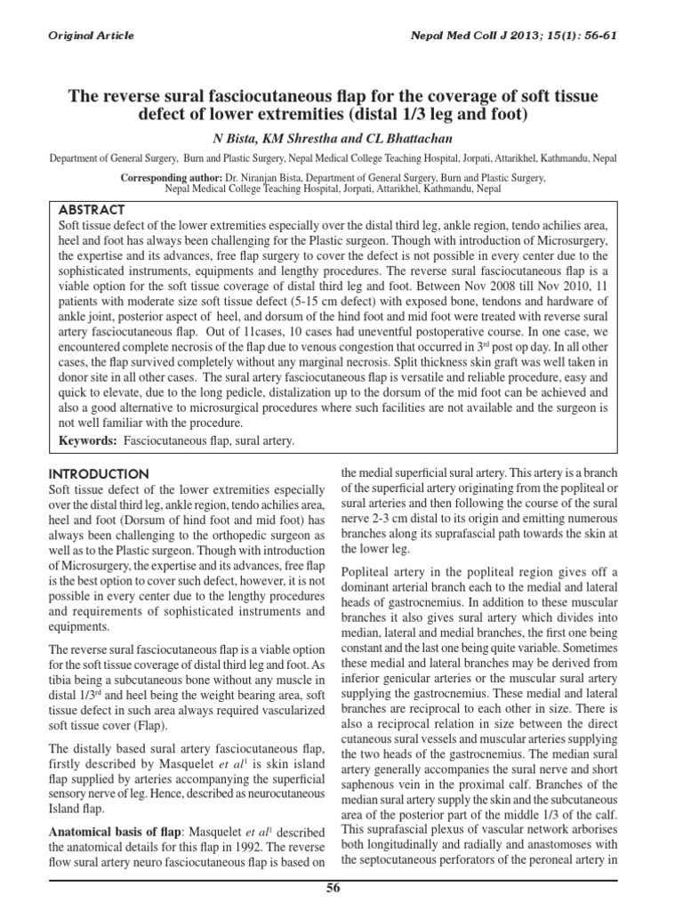 Reverse Sural Flap Covers Lower Leg Defects | PDF | Foot | Ankle