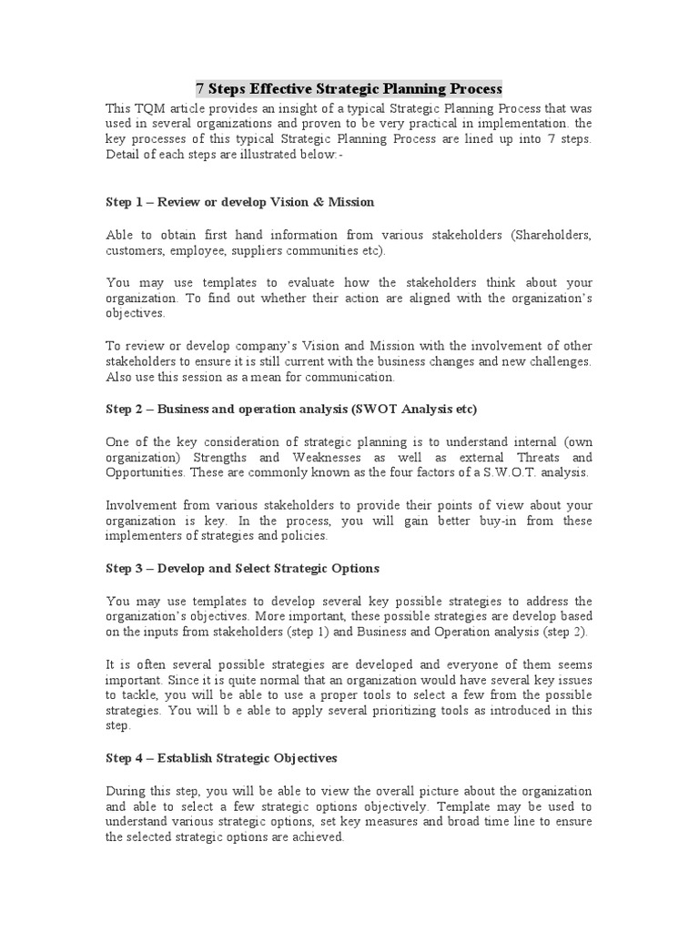7 Step Process of SM | PDF | Strategic Planning | Swot Analysis