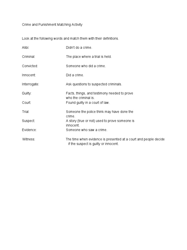 Crime and Punishment Matching Activity | PDF