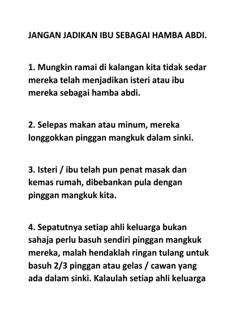 Jangan Jadikan Ibu Sebagai Hamba Abdi PDF | PDF