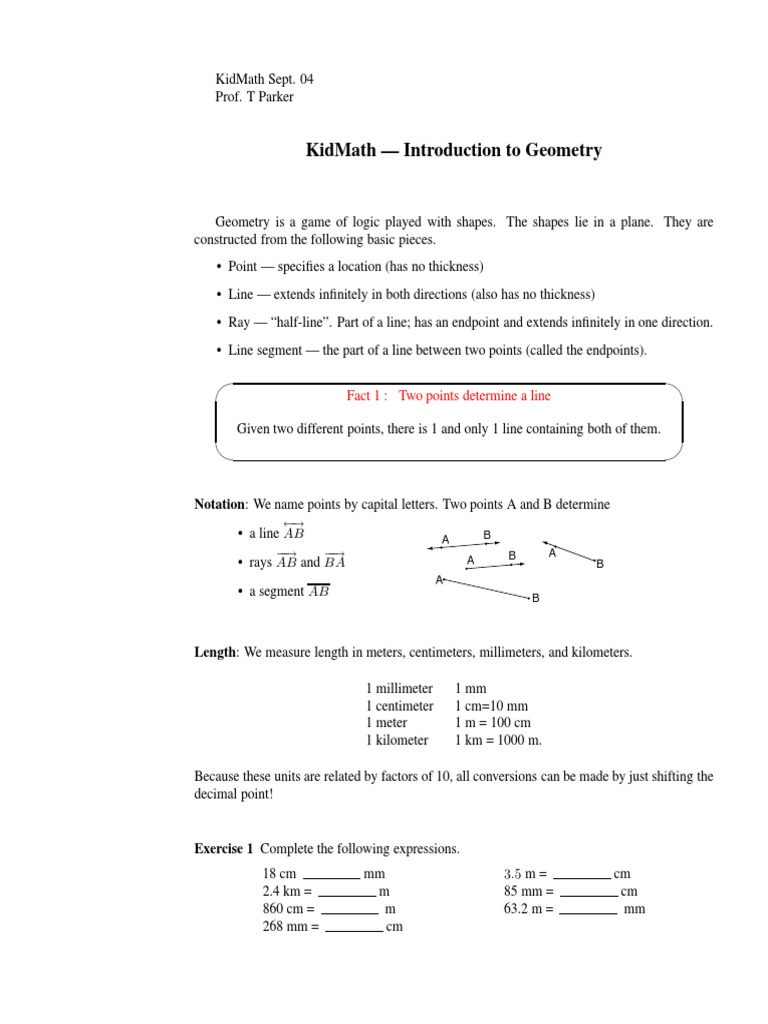 Kidmath - Introduction To Geometry: Notation: We Name Points by Capital ...
