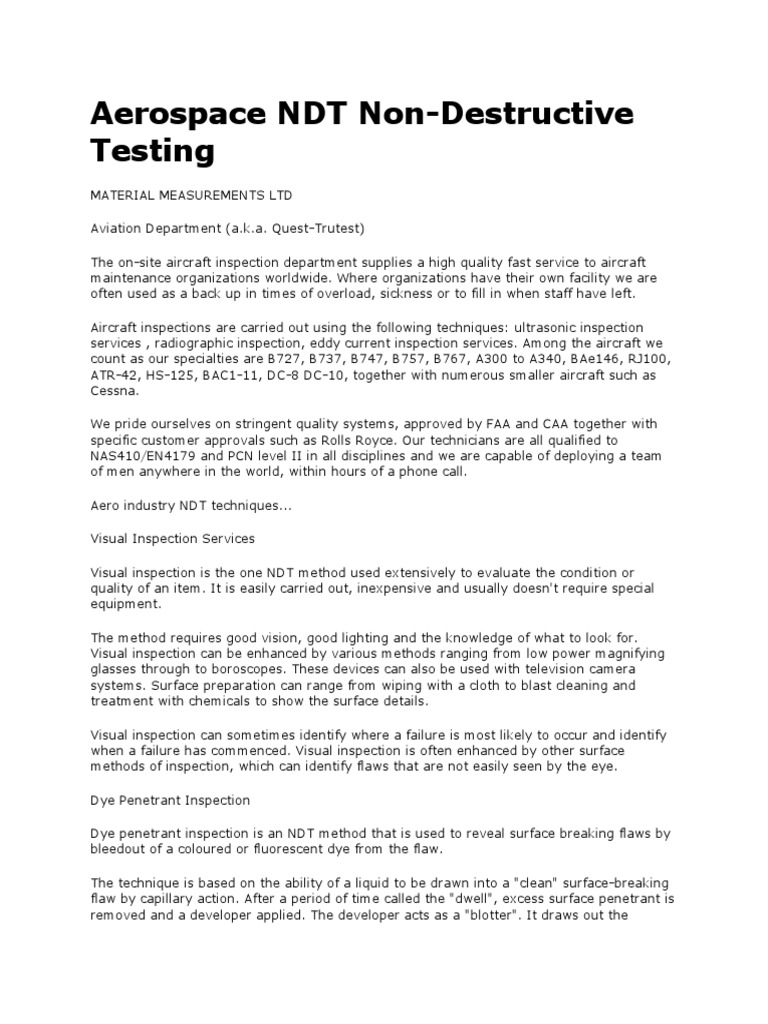 Aerospace NDT NonDesct - Tes | PDF | Ultrasound | Nondestructive Testing