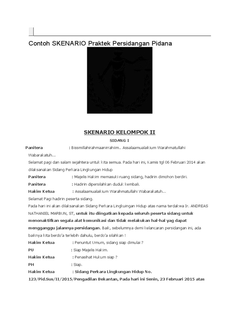 Contoh SKENARIO Praktek Persidangan Pidana | PDF