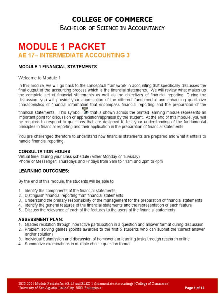 Module 1 Packet: College OF Commerce | PDF | Going Concern | Financial ...