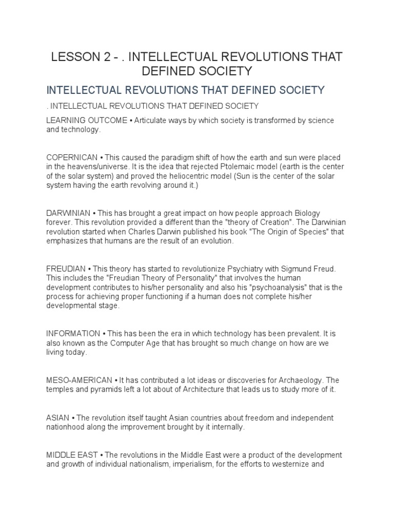 Lesson 2 - Intellectual Revolutions That Defined Society | PDF
