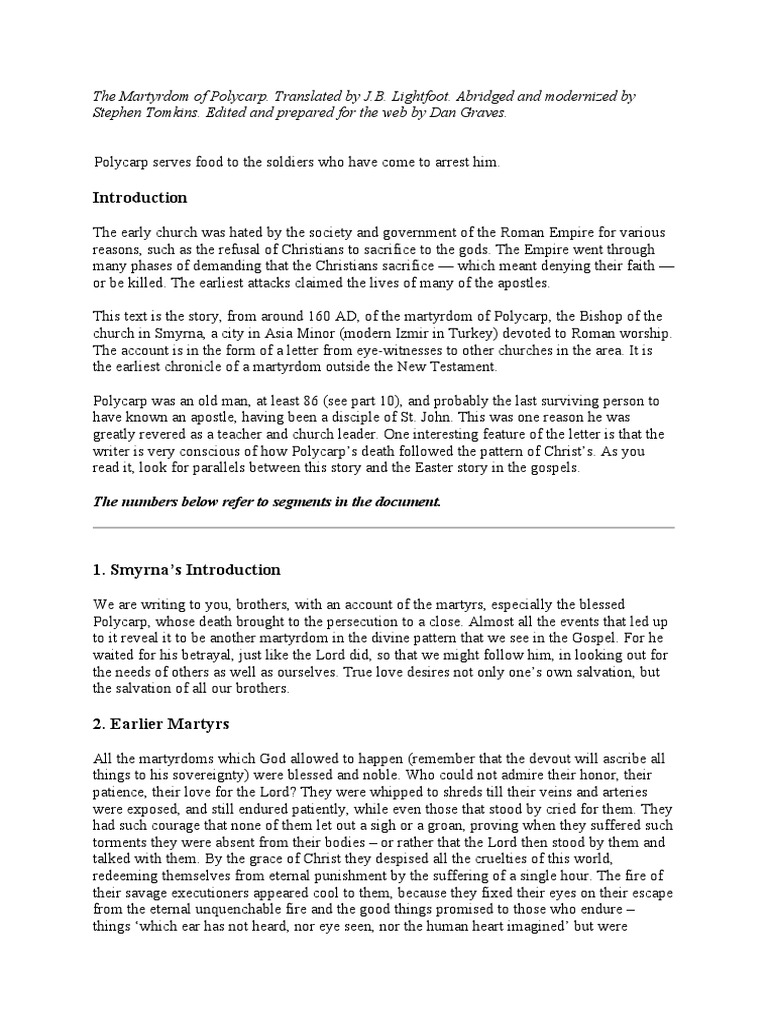 Polycarp's Martyrdom: The Bishop of Smyrna is burned at the stake | PDF ...