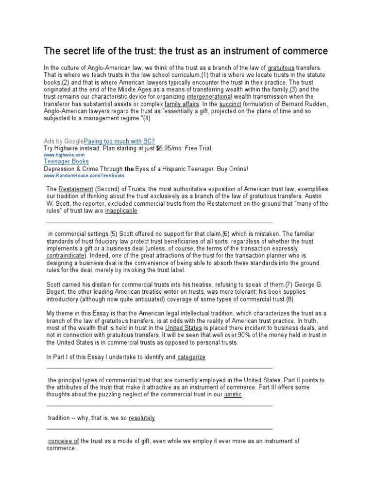 Commercial Trusts in American Law | PDF | Trust Law | Securitization